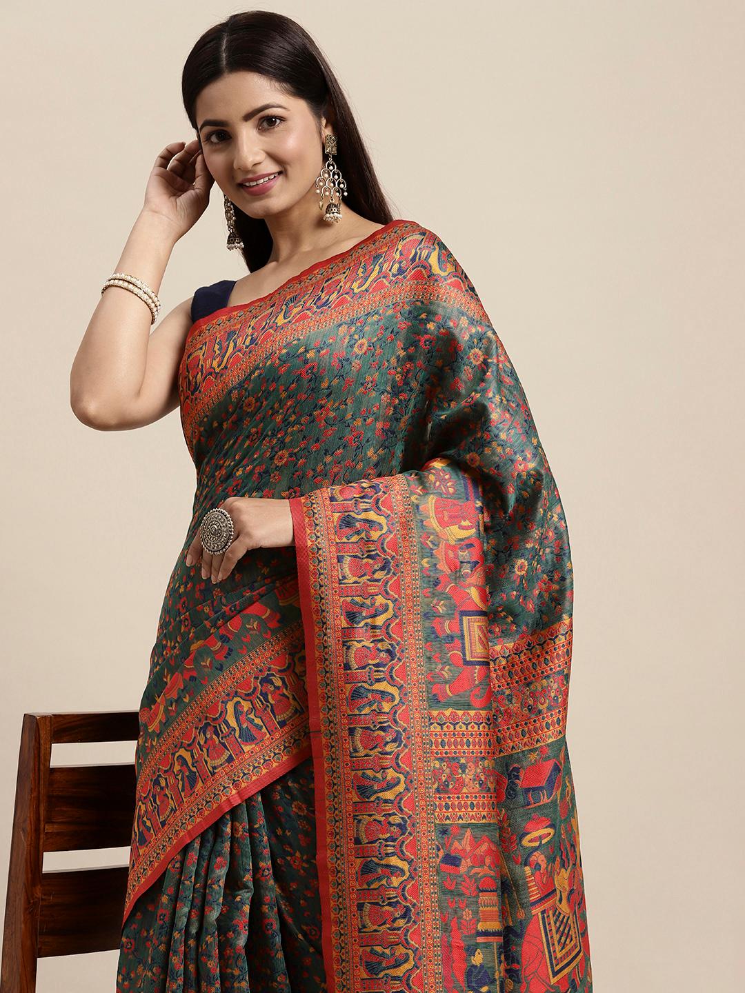 Buy AYKA CLOTHINGS Turquoise Blue Ethnic Motifs Pure Cotton Patola ...