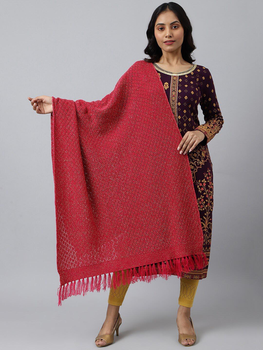 Buy AURELIA Women Pink Solid Pure Acrylic Shawl - Shawl for Women ...