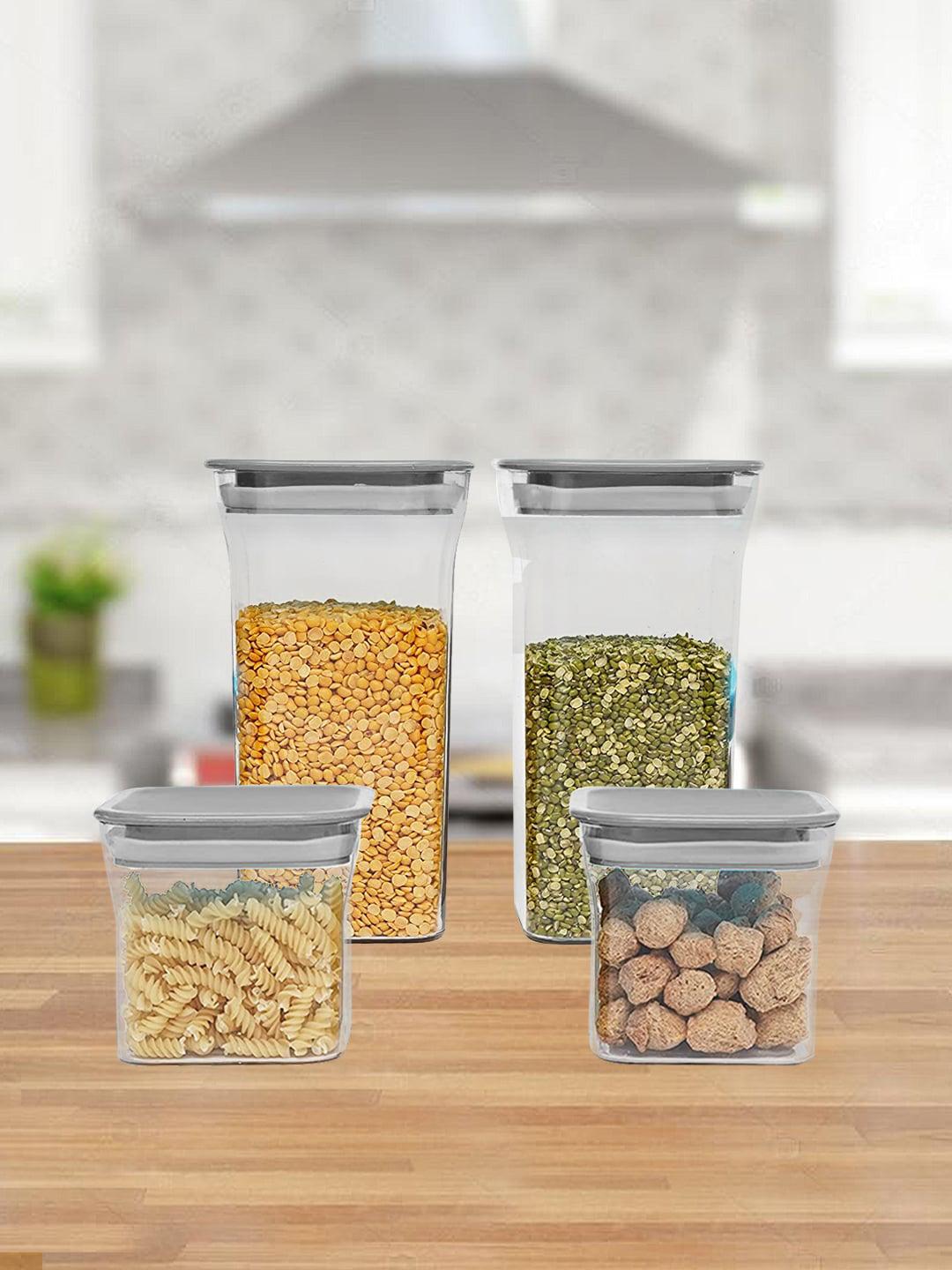 Buy Pretty Krafts Grey & Transparent Set Of 4 Solid Airtight Containers ...