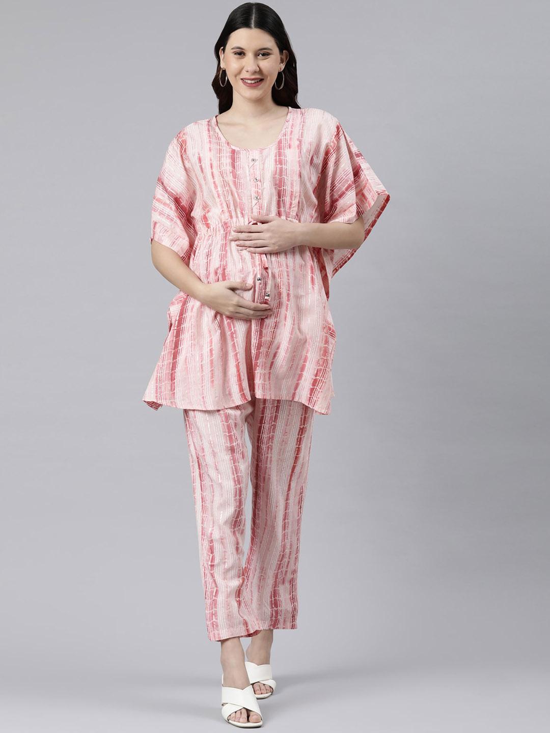 Buy GOLDSTROMS Women Peach Coloured Tie And Dye Printed Maternity Night ...