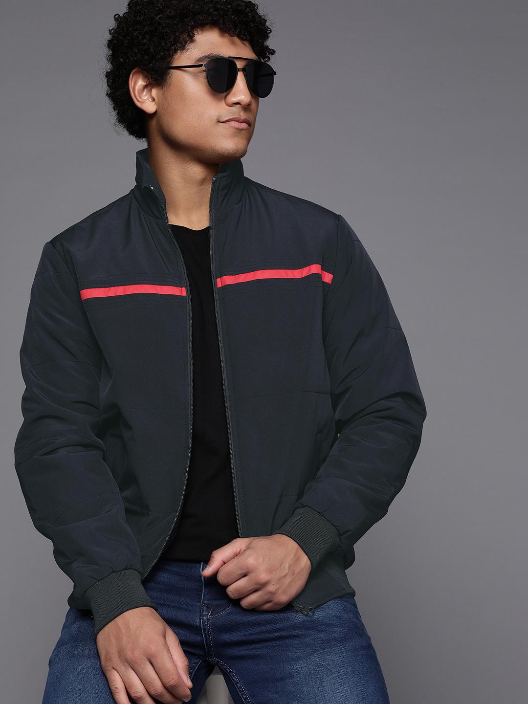 Buy Allen Solly Sport Men Navy Blue Solid Padded Jacket - Jackets for ...