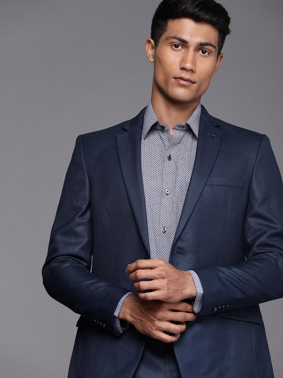 Buy Raymond Men Dark Blue Solid Single Breasted Formal Blazer - Blazers ...