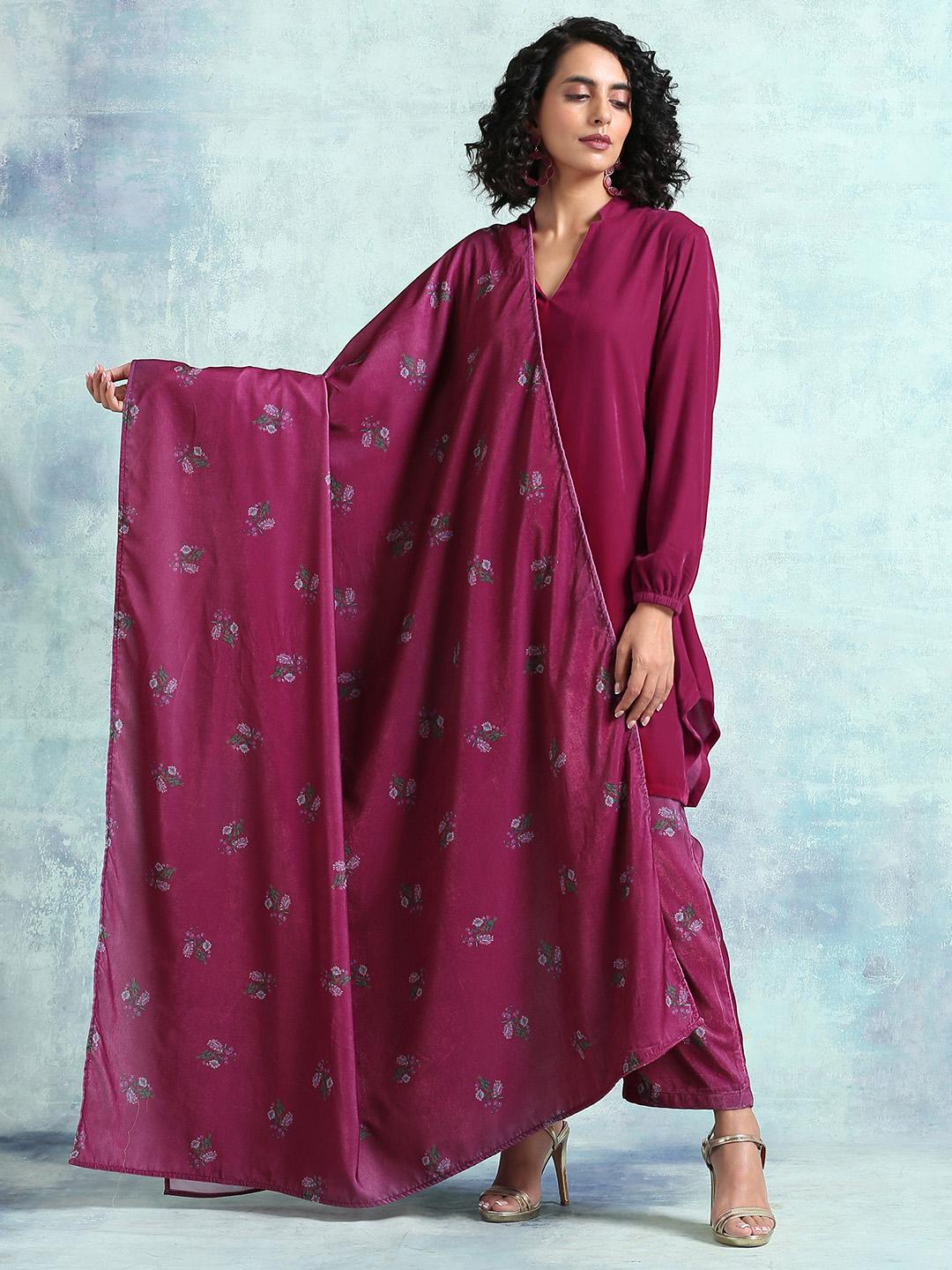 Buy TrueBrowns Women Pink Floral Printed Velvet Shawl - Shawl for Women ...
