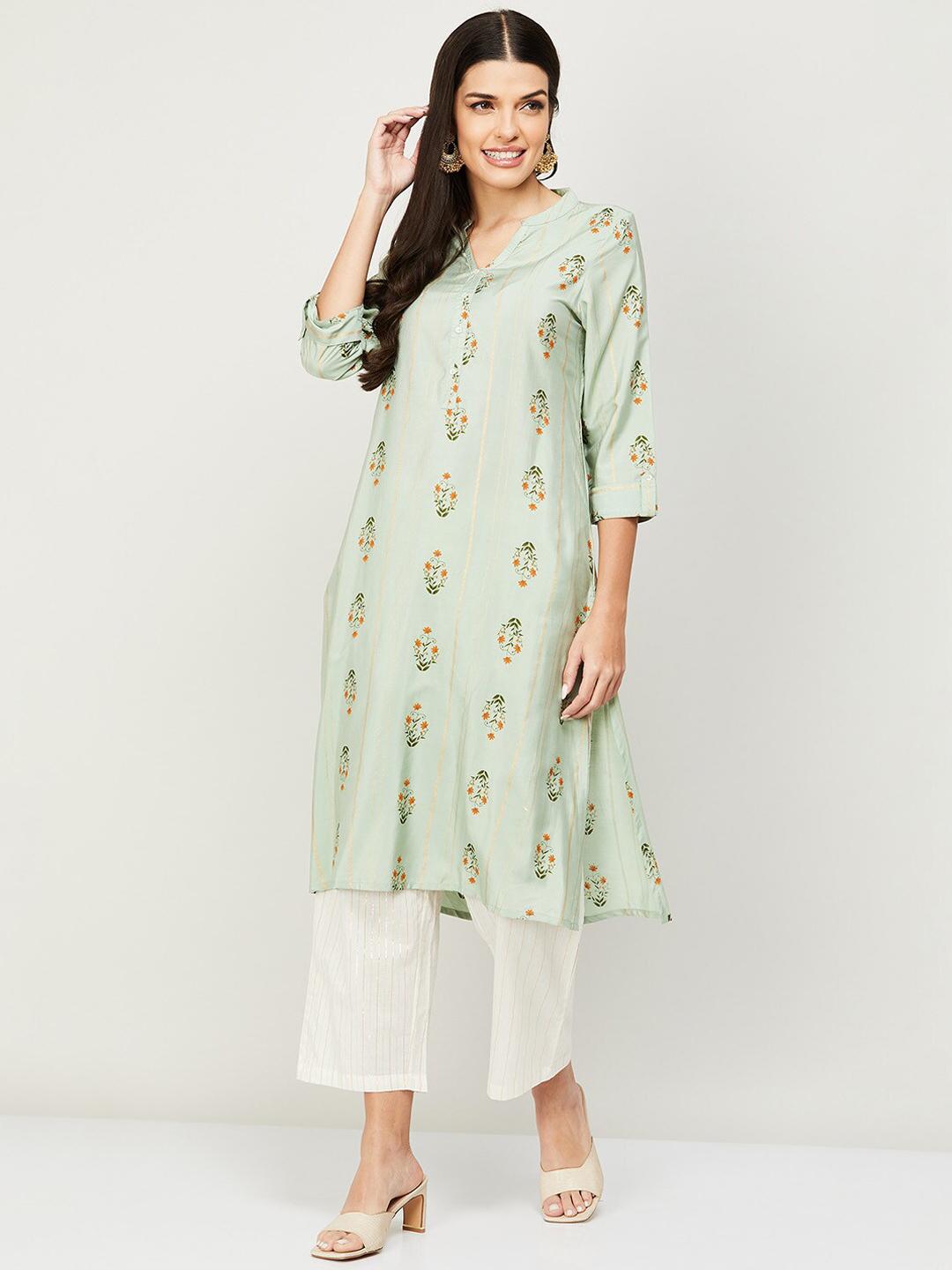 Buy Melange By Lifestyle Women Green Ethnic Motifs Printed Kurta ...