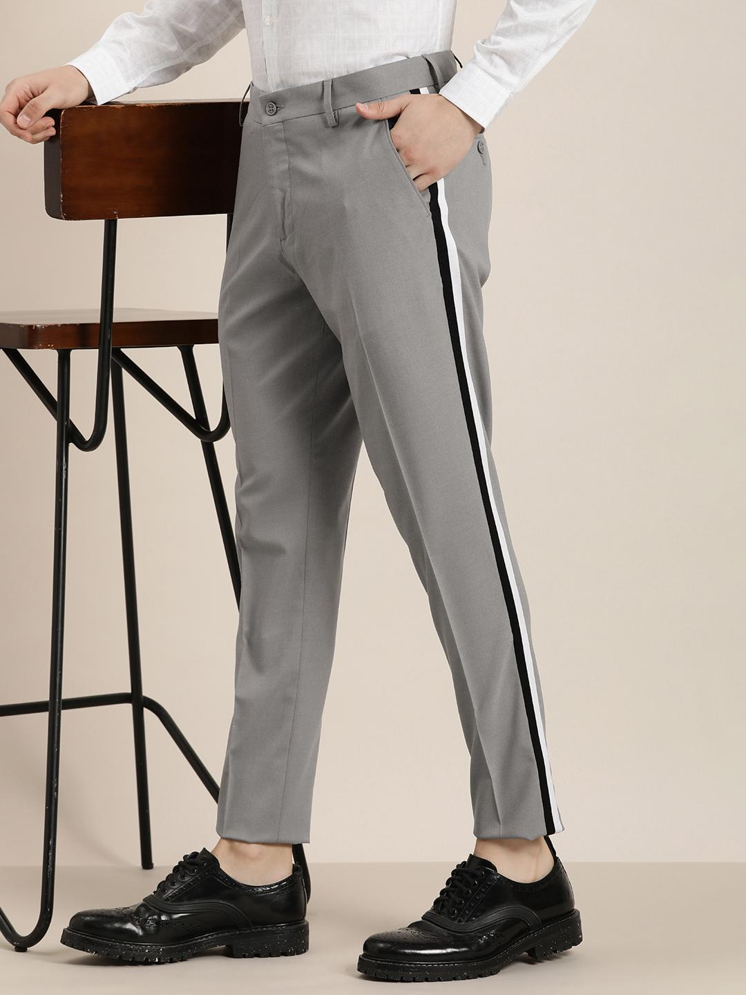 Buy INVICTUS Men Slim Fit Formal Trousers With Side Stripe Details ...