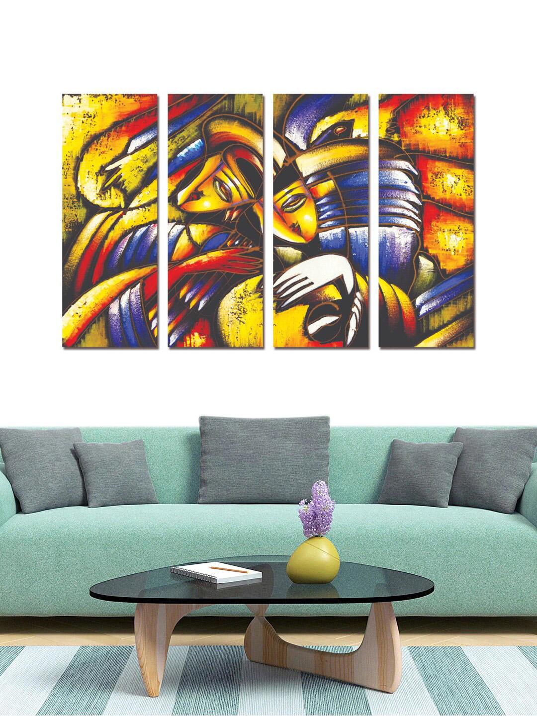 Buy Gallery99 Set Of 4 Yellow & Red Abstract Human Figure Painting Wall ...