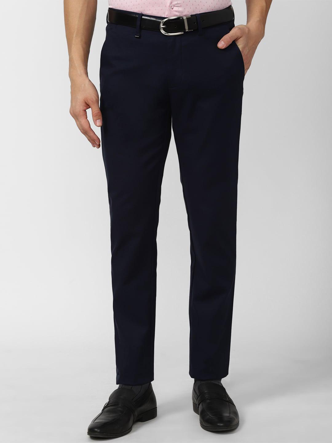 Buy Van Heusen Men Navy Blue Slim Fit Formal Trousers - Trousers for ...