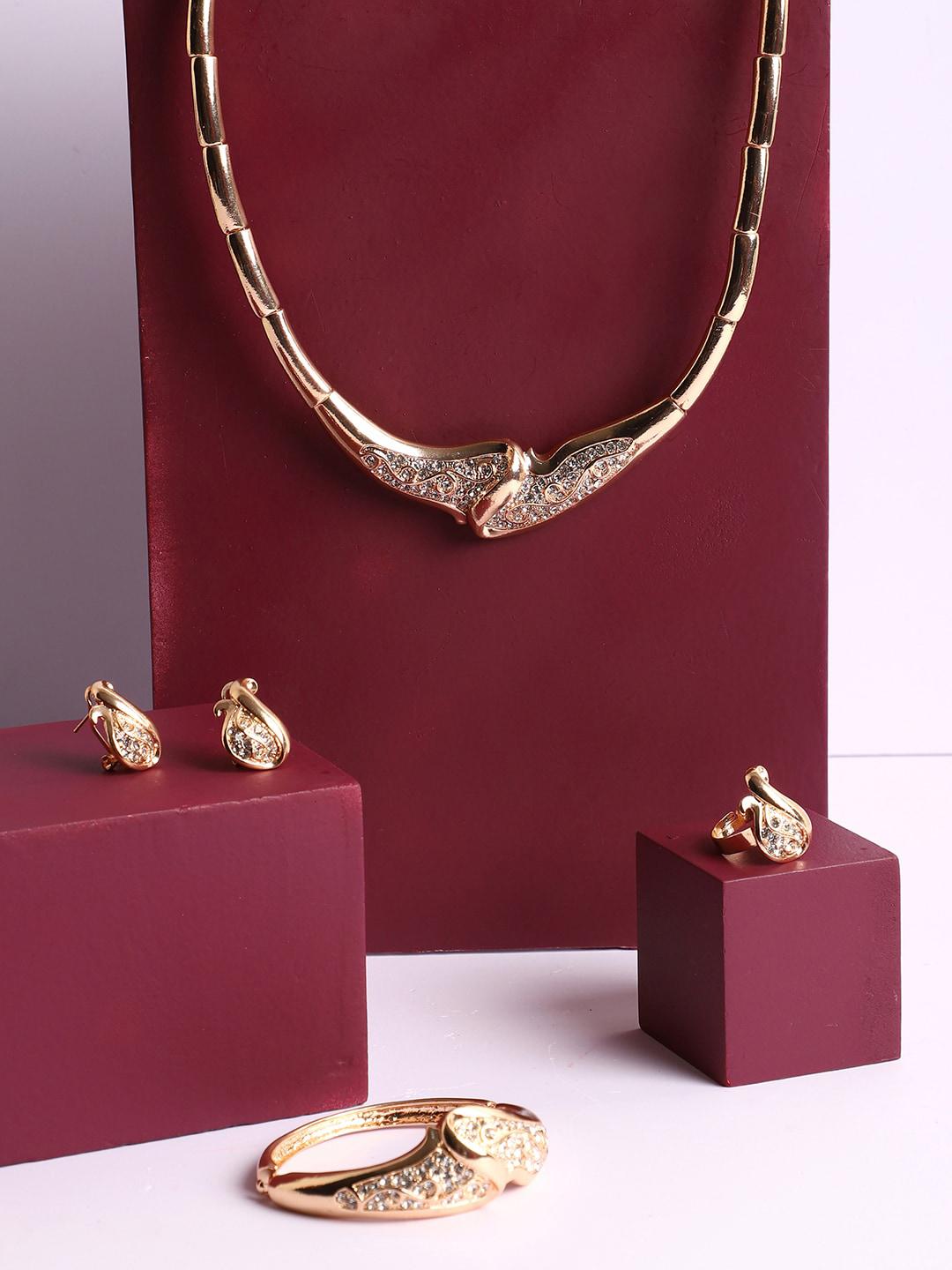 Buy SOHI Women Gold Plated White Stone Studded Jewellery Set ...