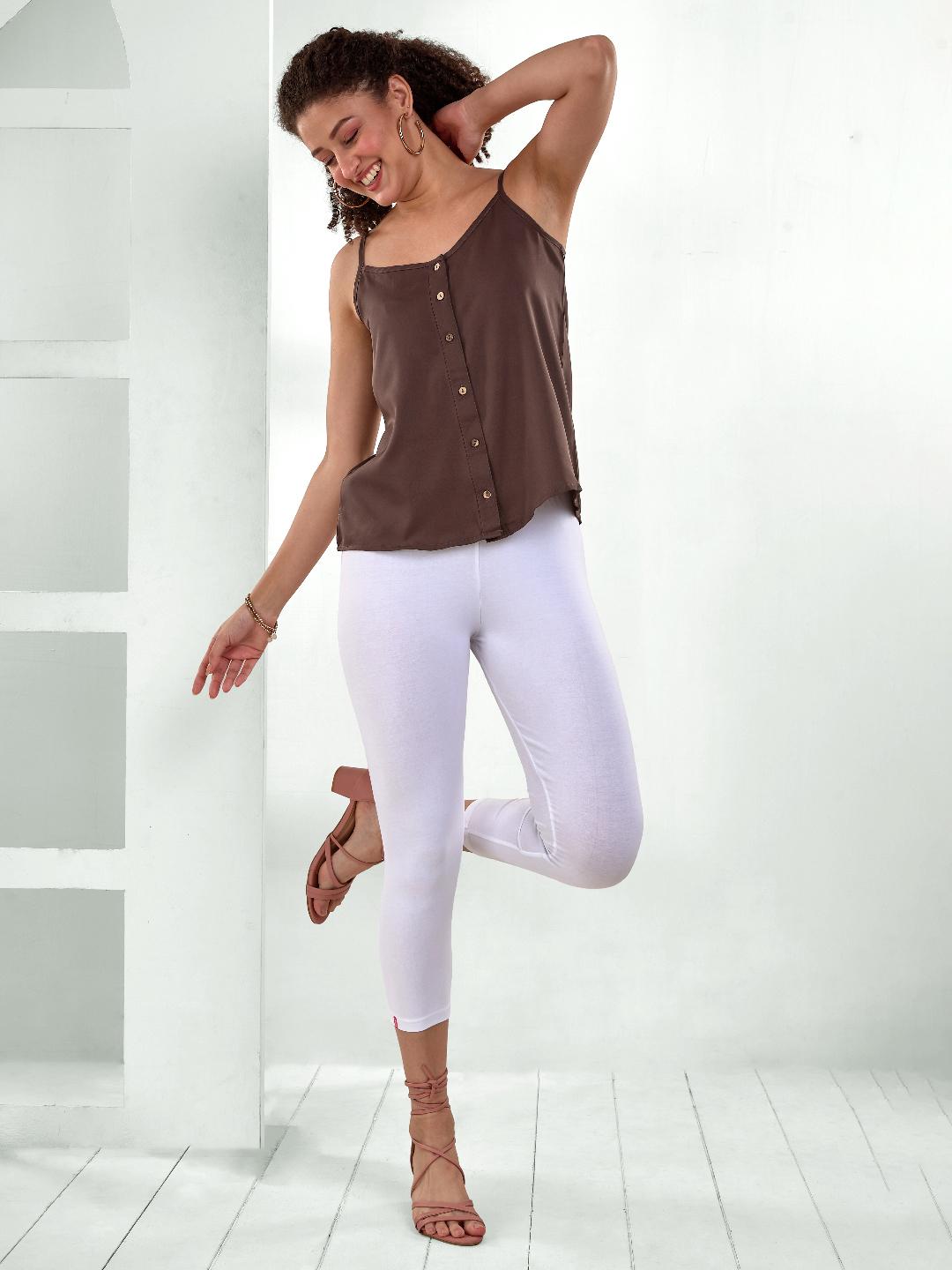 Buy LYRA Women White Solid Pure Cotton Capris - Capris for Women ...