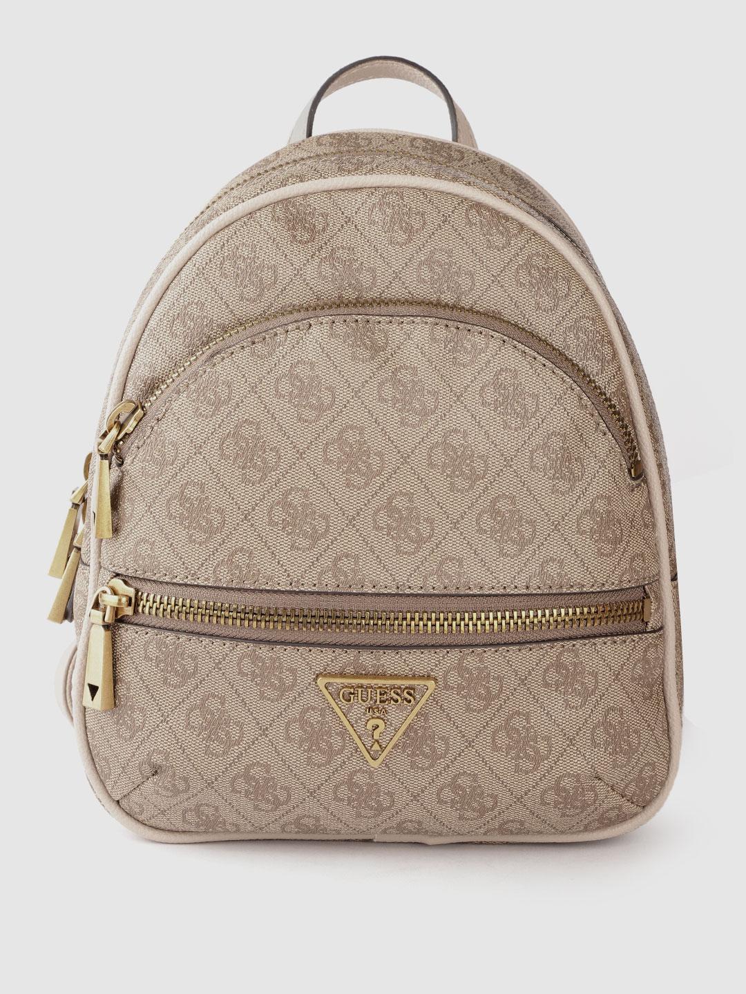 Buy GUESS Women Beige Brand Logo Print Backpack - Backpacks for Women ...