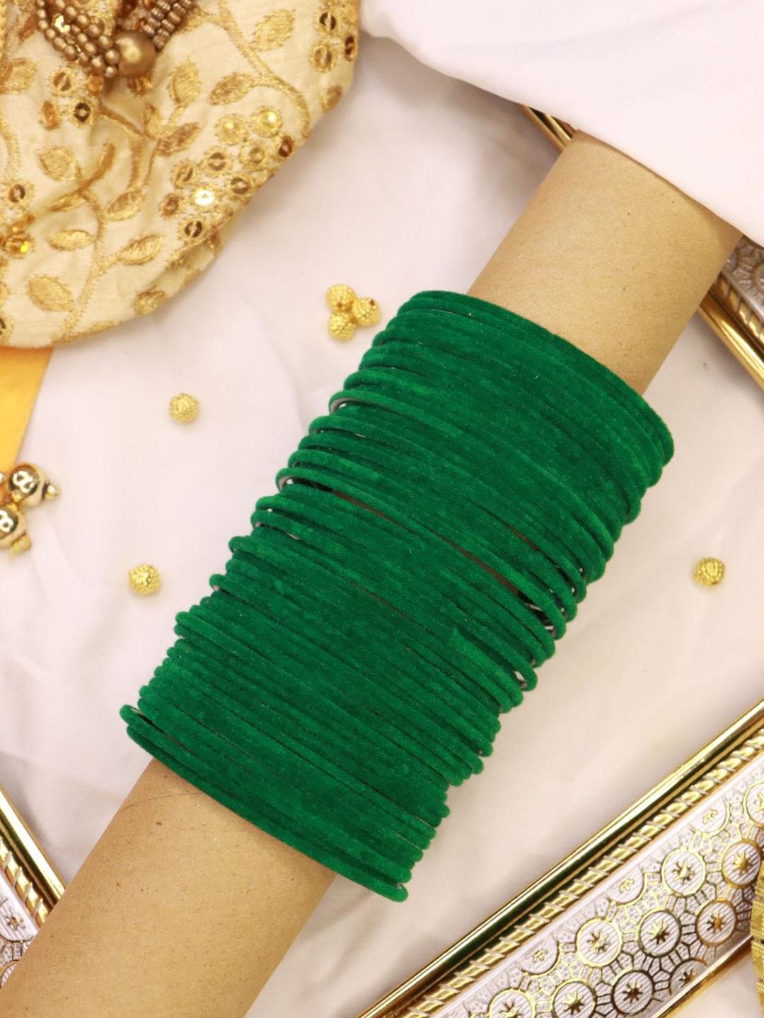 Buy I Jewels Women Set Of 48 Green Metal Velvet Bangles - Bangle for ...