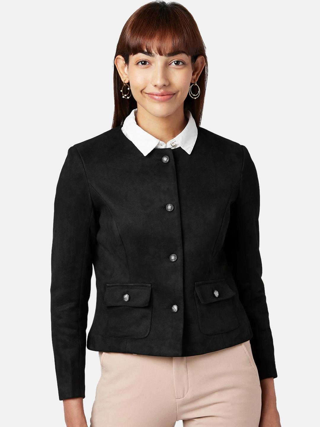 Buy Annabelle By Pantaloons Women Black Solid Leather Jacket - Jackets ...