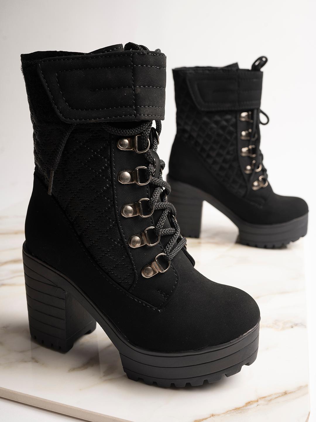 Buy Shoetopia Women Black Solid High Top Boots - Boots for Women ...