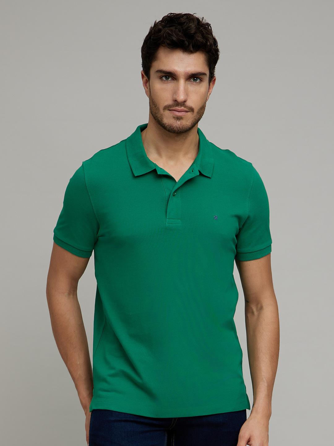 Buy Celio Men Green Polo Collar Cotton T Shirt - Tshirts for Men ...
