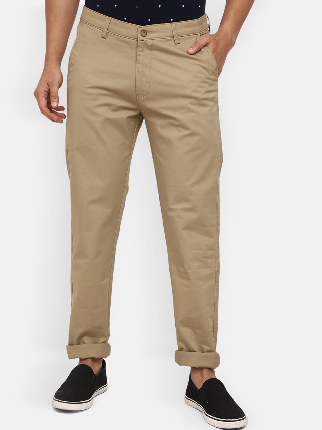 Buy V Mart Men Beige Classic Slim Fit Cotton Trousers - Trousers for ...