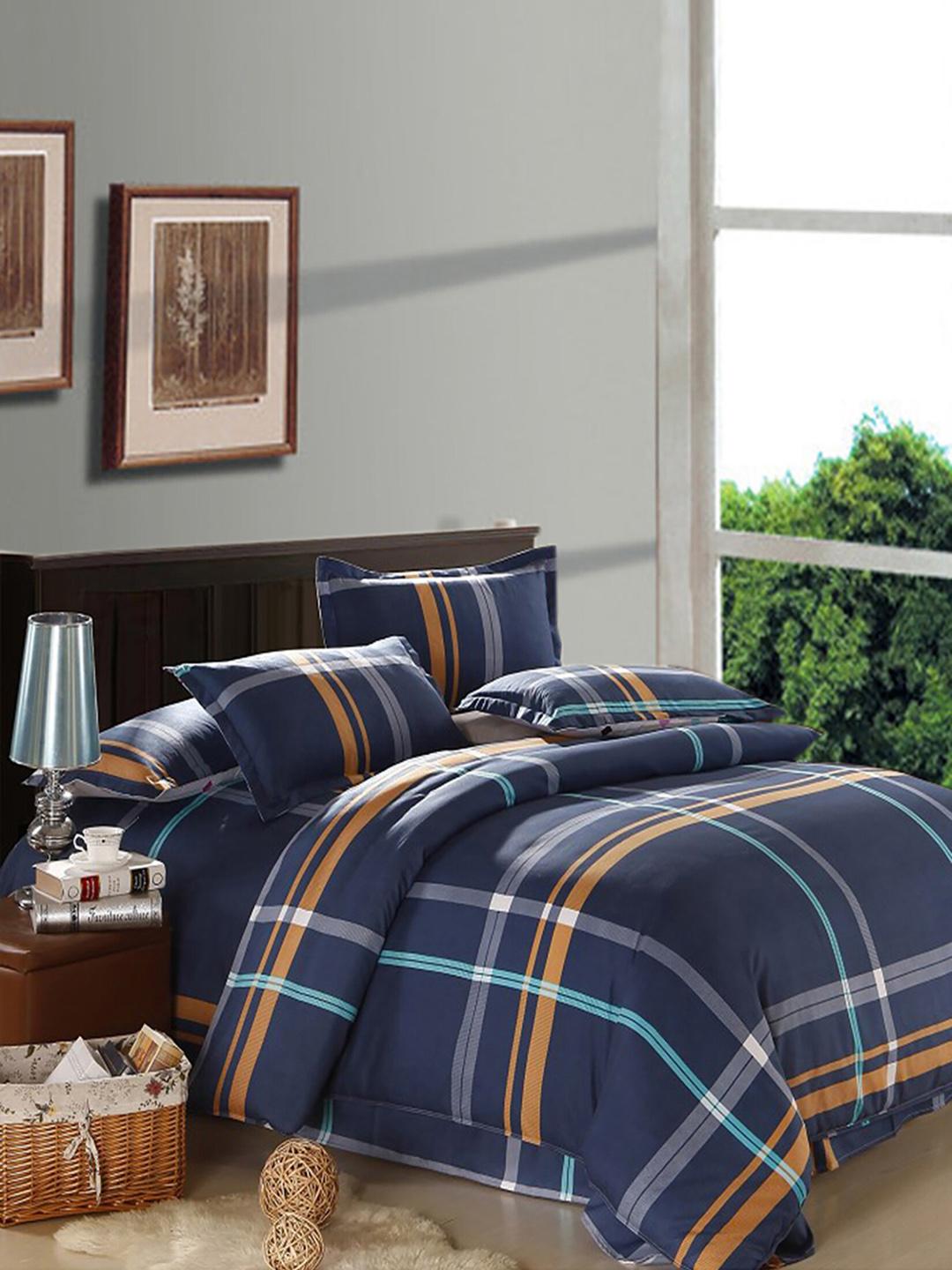 Buy JC HOME Blue Checked Double Extra Large Bedding Set - Bedding Set ...