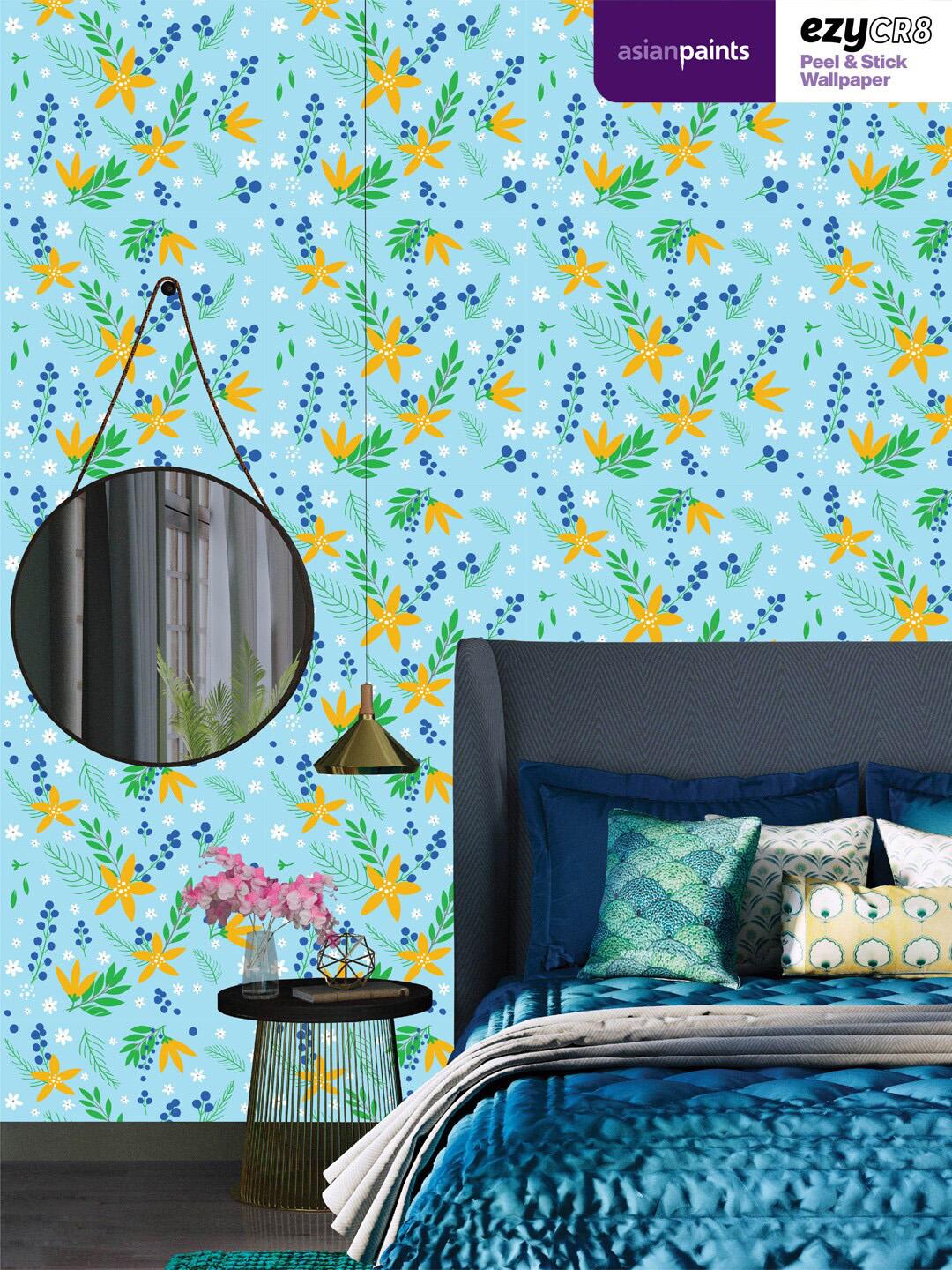 Buy Asian Paints Blue & Orange Floral Peel & Stick Self Adhesive ...