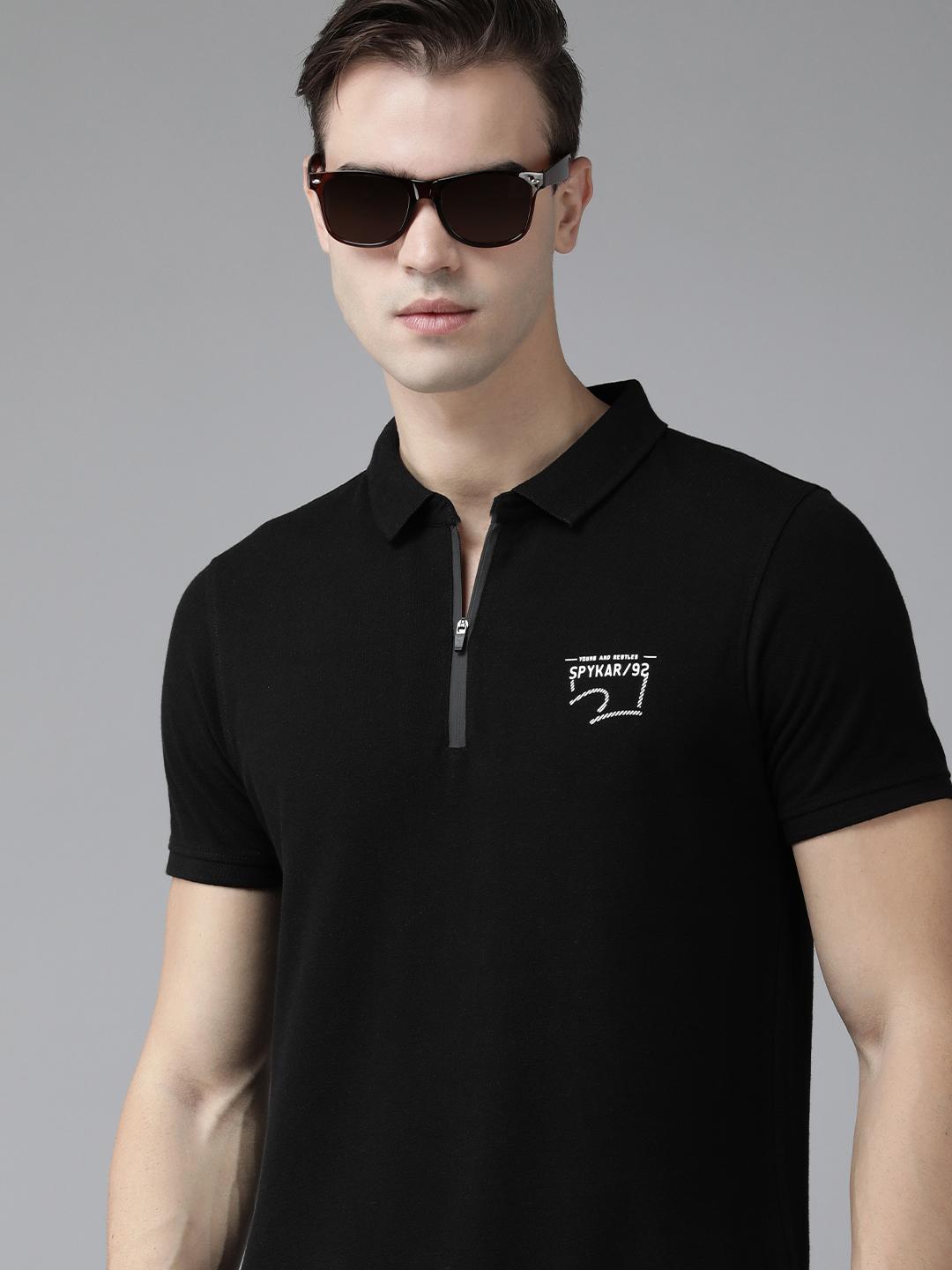 Buy SPYKAR Men Brand Logo Polo Collar Pure Cotton Slim Fit T Shirt ...