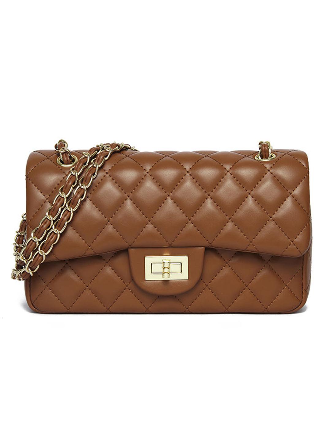 Buy Angeline Brown Textured Swagger Sling Bag With Quilted - Handbags ...
