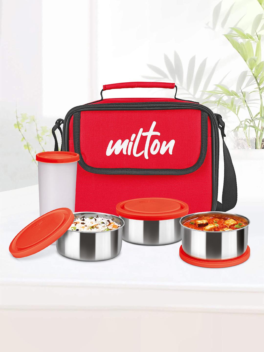 Buy Milton Set Of 3 Red New Steel Box Containers & Tumbler With Jacket ...