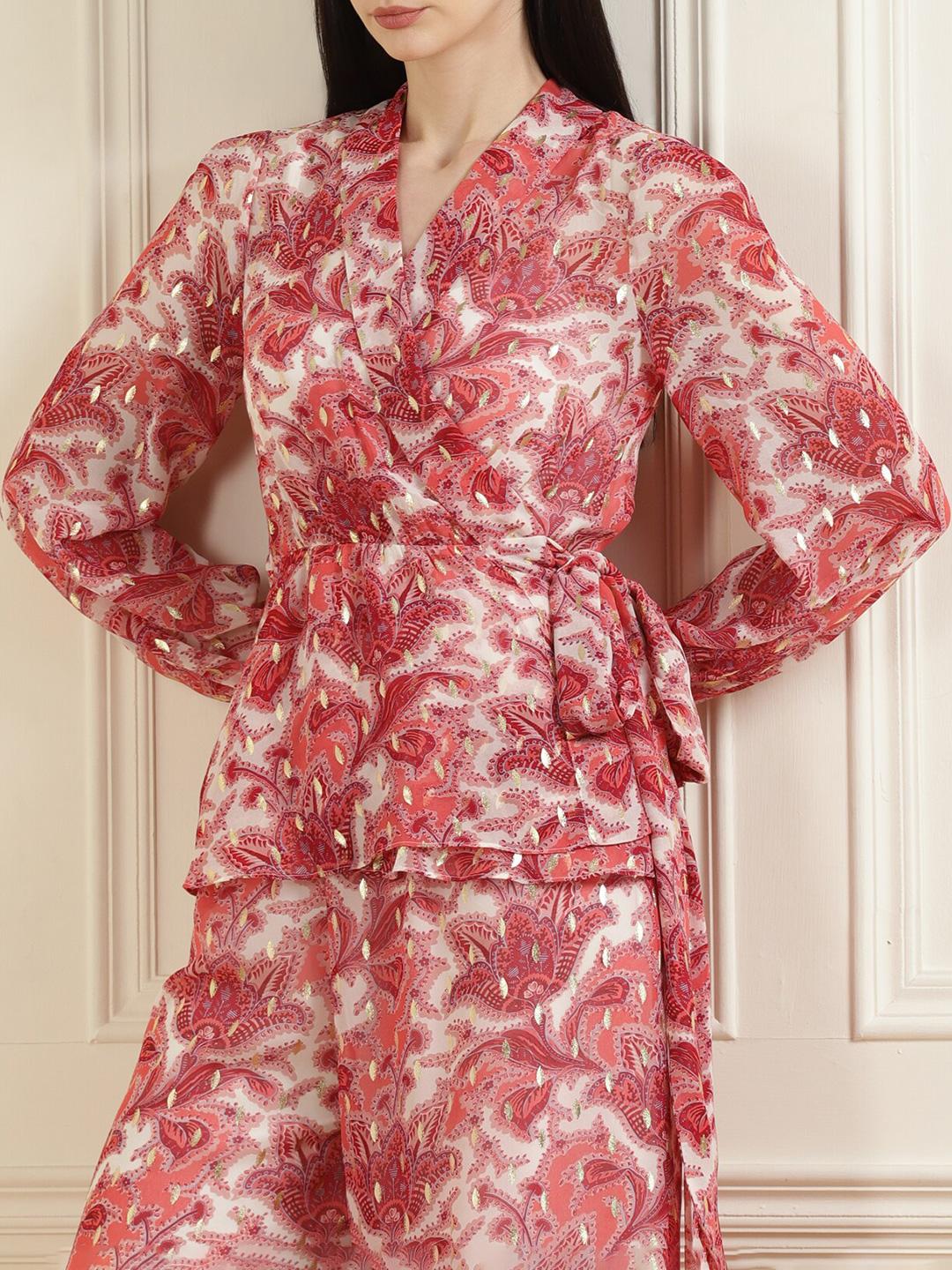 Buy Phase Eight Red & Off White Floral Print Wrap Longline Top - Tops ...