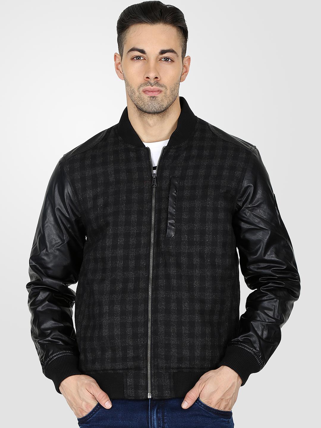 Buy T Base Men Black Self Checked Bomber Jacket - Jackets for Men ...