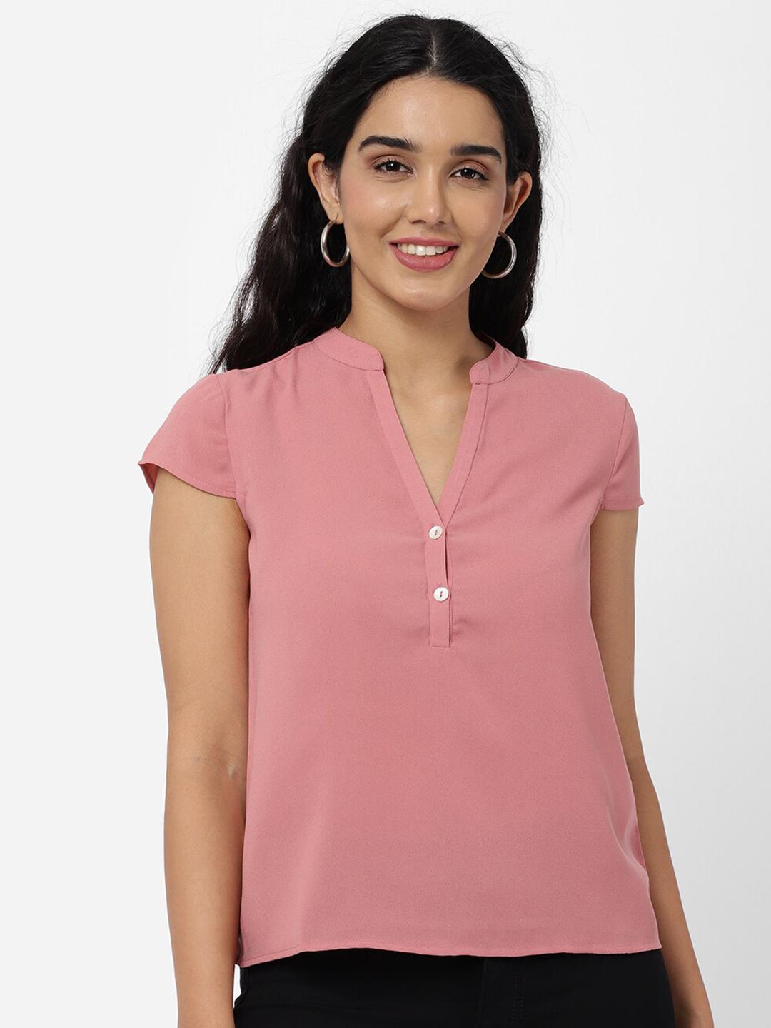 Buy R&B Pink Solid Mandarin Collar Top - Tops for Women 20641466 | Myntra
