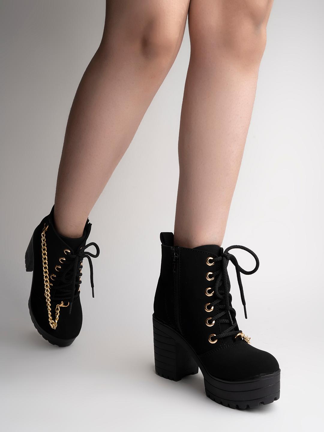 Buy Shoetopia Women Black Solid Regular Boots - Boots for Women ...