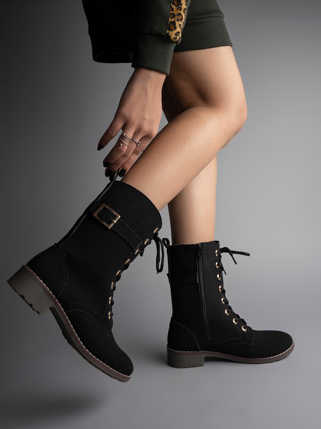 Buy Shoetopia Women Black Solid Regular Boots - Boots for Women ...