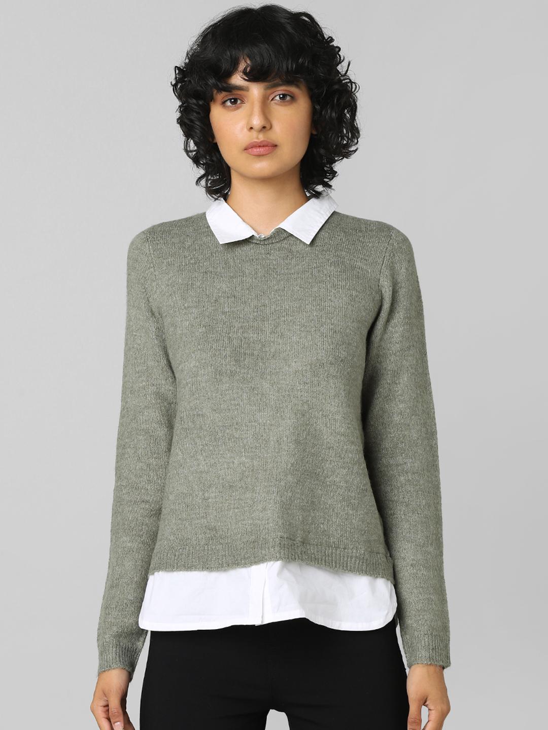Buy ONLY Women Grey Pullover Sweater - Sweaters for Women 20645726 | Myntra