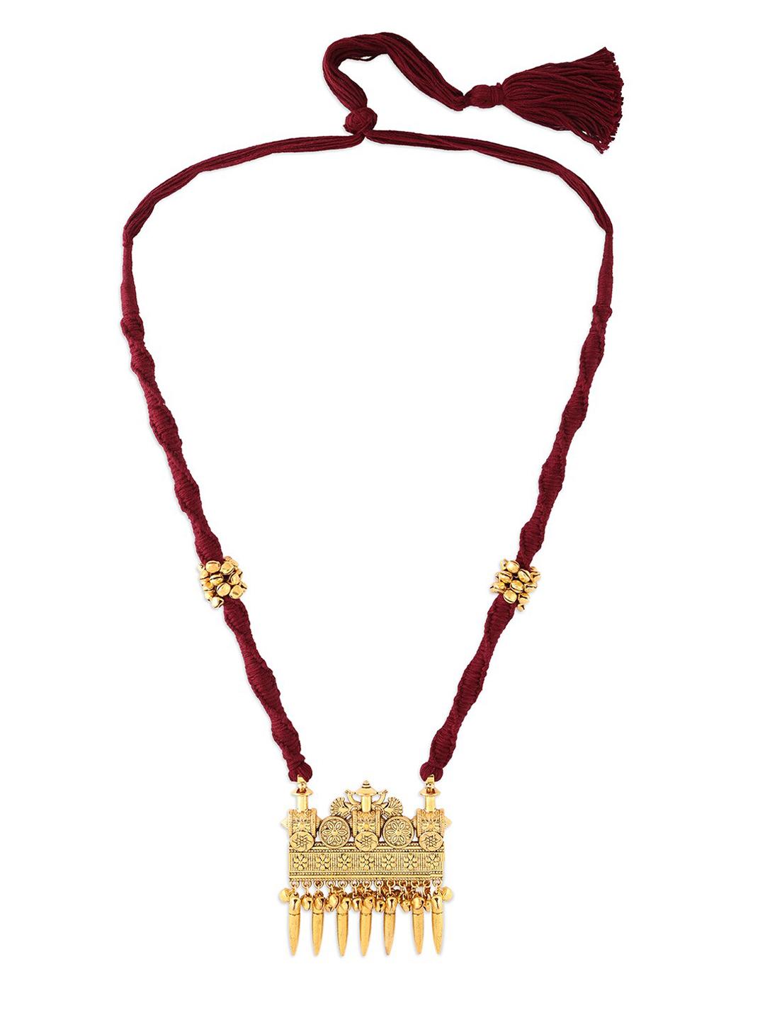 Buy Ahaanya Maroon & Gold Toned Brass Threaded Necklace - Necklace And ...