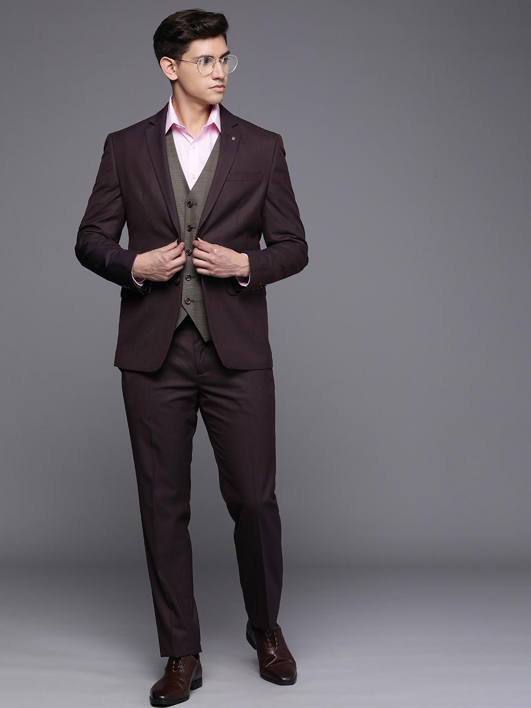 Buy Louis Philippe Men Self Design Single Breasted Slim Fit 3 Piece ...