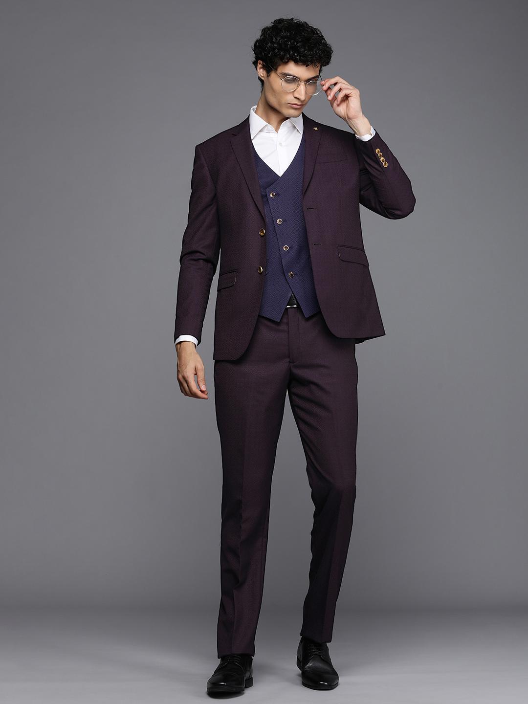 Buy Louis Philippe Men Self Design Slim Fit Single Breasted Party Suit ...