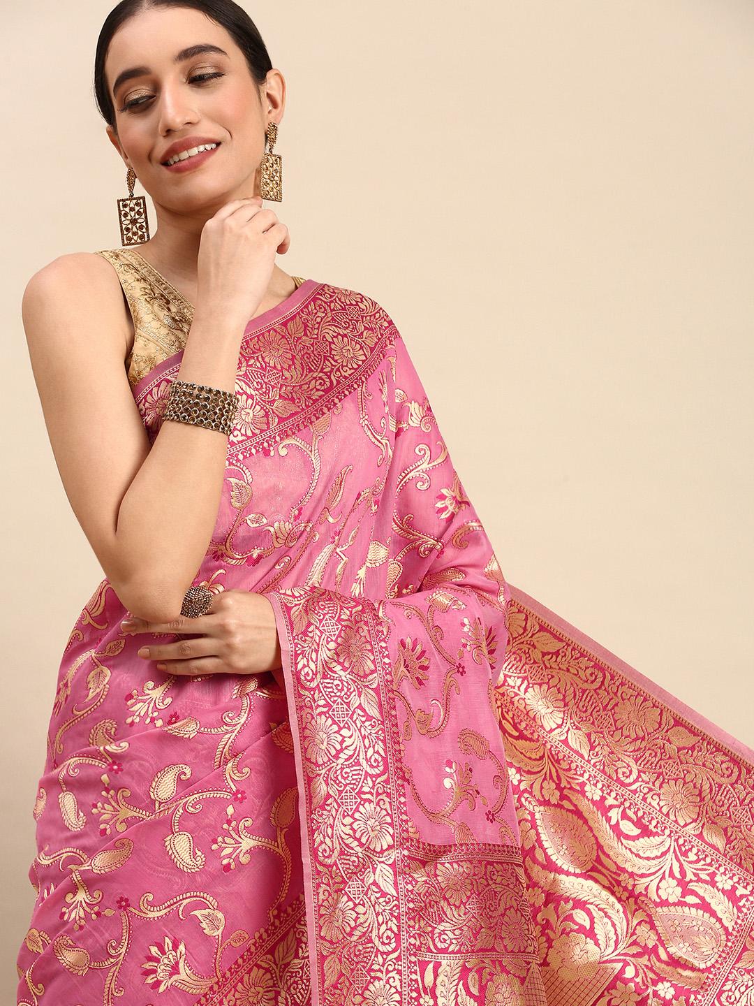 Buy AYKA CLOTHINGS Paisley Zari Pure Cotton Banarasi Saree - Sarees for ...