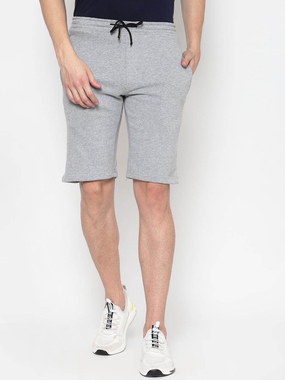 Buy PAUSE SPORT Men Grey Melange Slim Fit Cotton Sports Shorts With ...