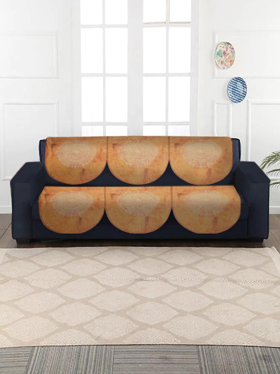 Buy Slushy Mushy Set Of 10 Orange Printed 5 Seater Sofa Covers - Sofa ...