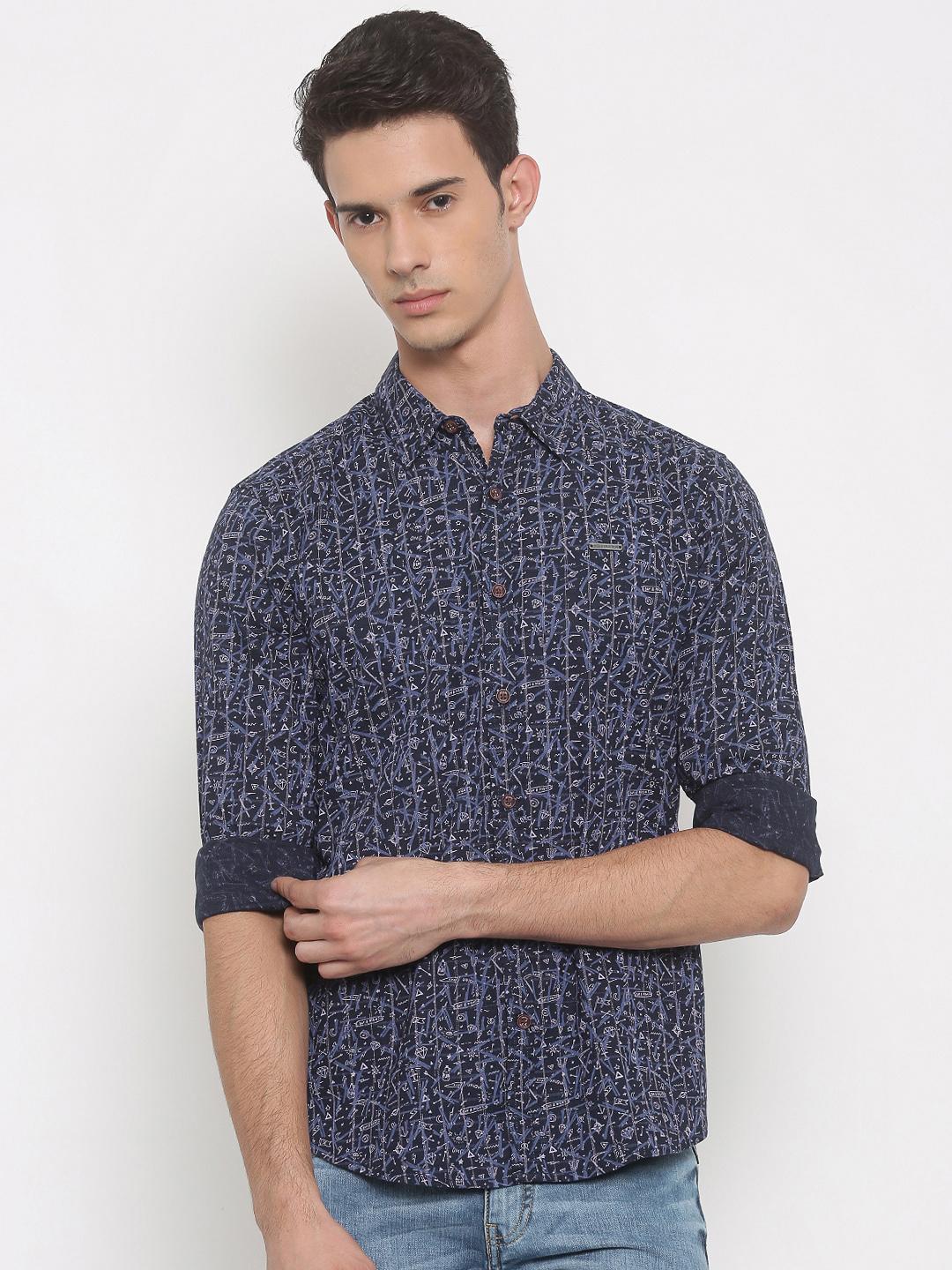 Buy Indigo Nation Street Men Navy Blue Slim Fit Printed Casual Shirt ...