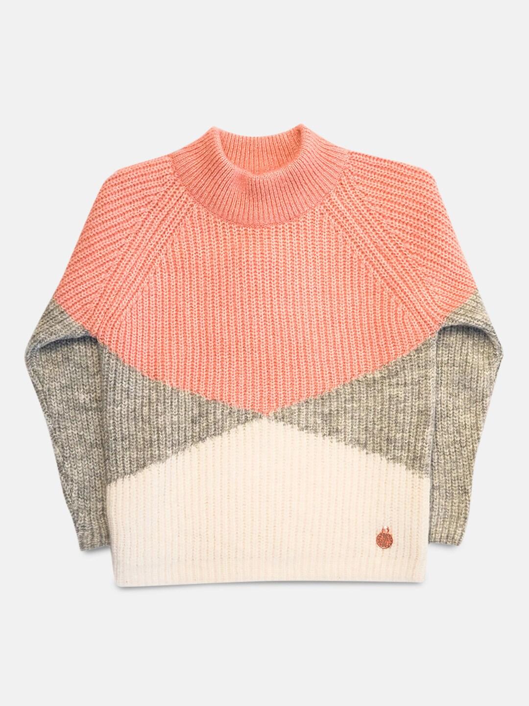 Buy Angel & Rocket Girls Pink Colourblocked Turtle Neck Pullover ...
