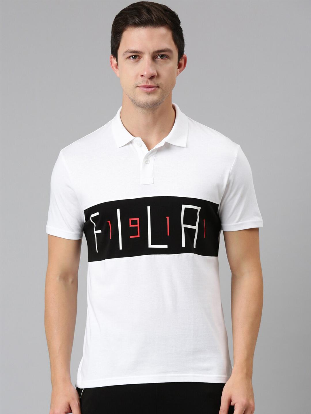 Buy FILA Men White & Black Colourblocked Polo Collar Organic Cotton ...