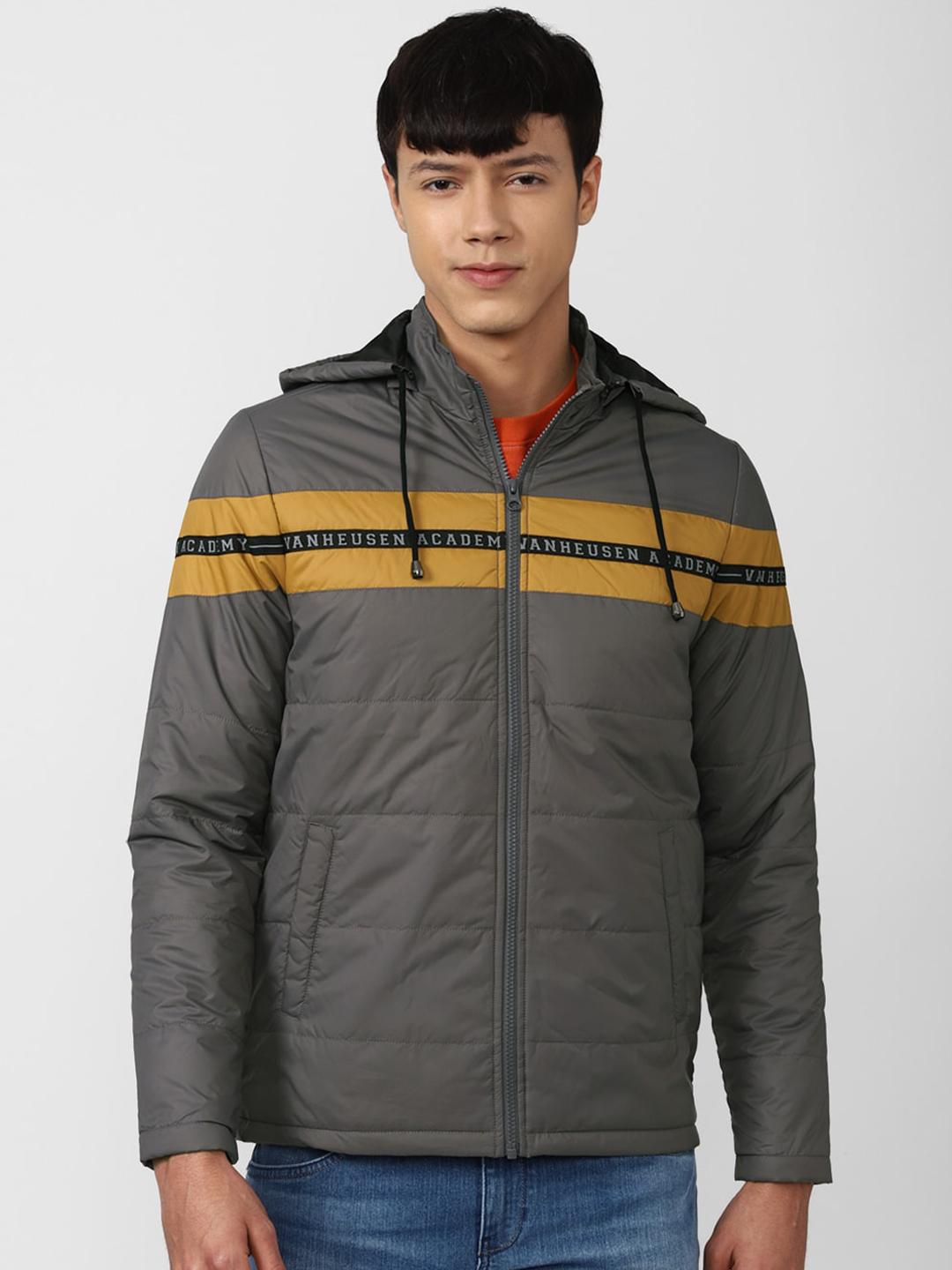 Buy Van Heusen ACADEMY Men Grey & Yellow Padded Jacket - Jackets for ...