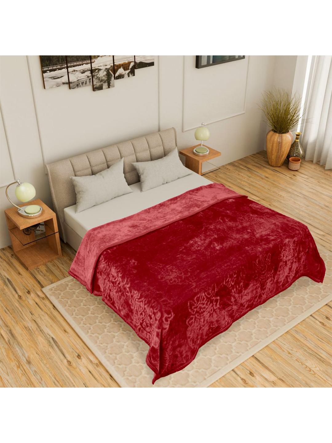 Buy CURIOUS LIFESTYLE Maroon Heavy Winter 210 GSM Double Bed Blanket ...