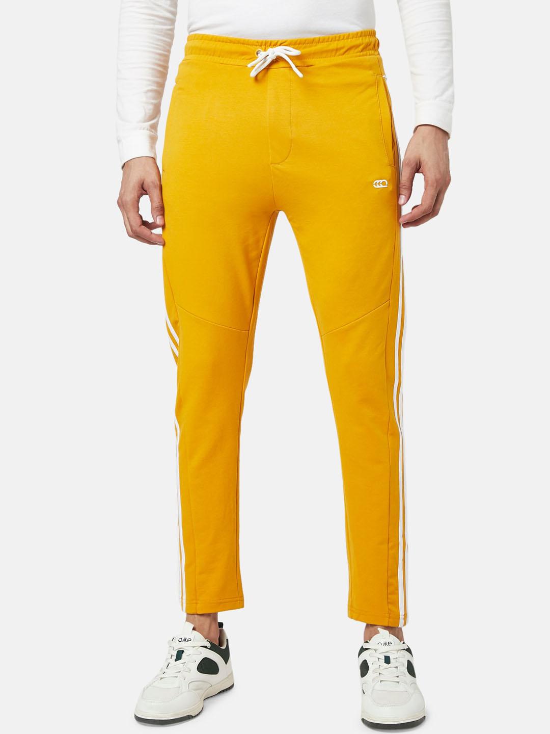 Buy Ajile By Pantaloons Men Mustard Yellow Solid Cotton Slim Fit Track ...