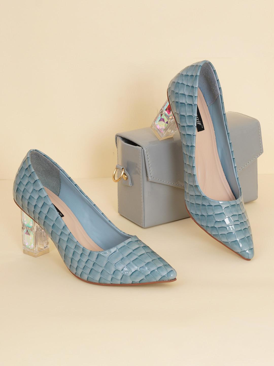 Buy Sherrif Shoes Women Blue Printed Party Block Pumps - Heels for ...