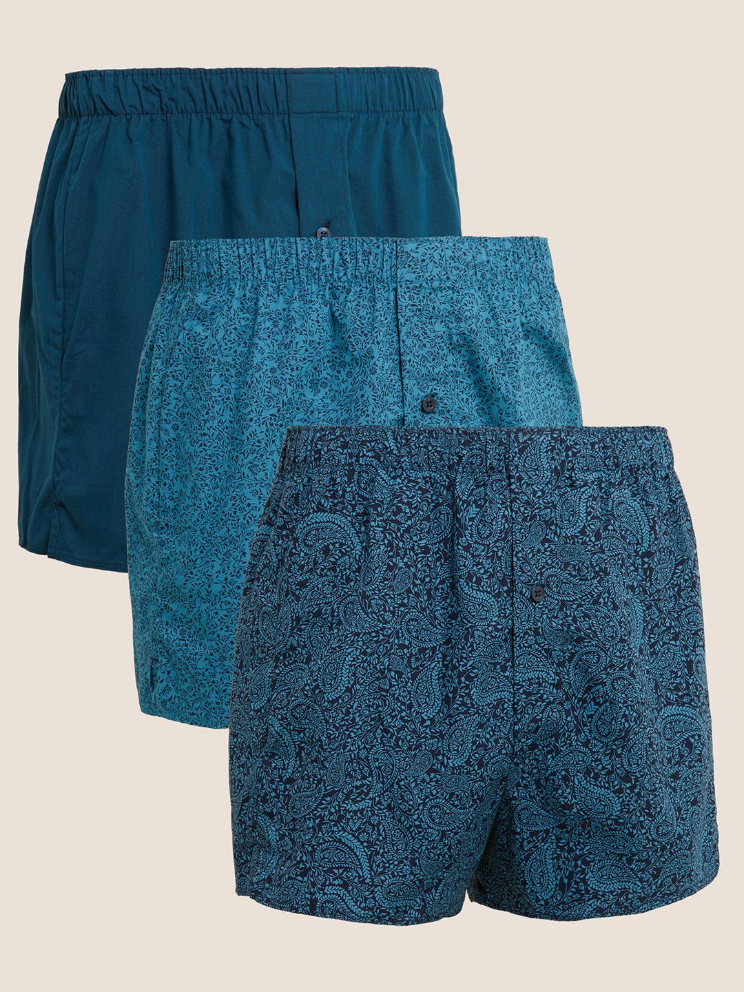 Buy Marks & Spencer Men Pack Of 3 Printed Pure Cotton Boxers - Boxers ...