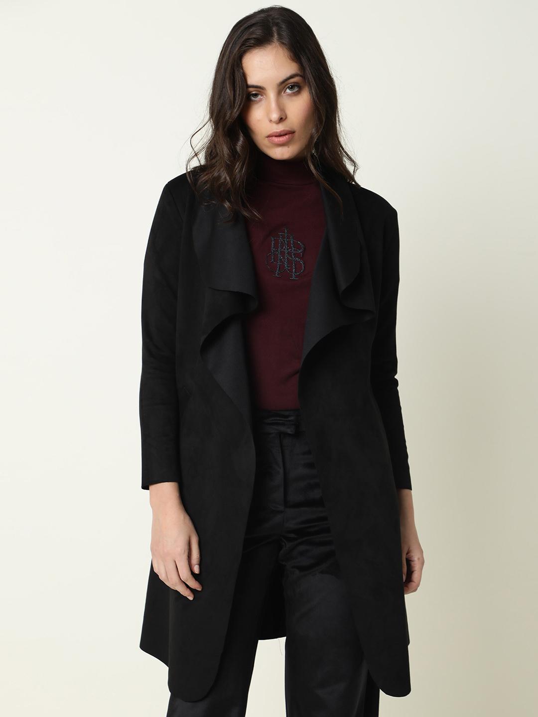 Buy RAREISM Women Black Longline Open Front Jacket - Jackets for Women ...