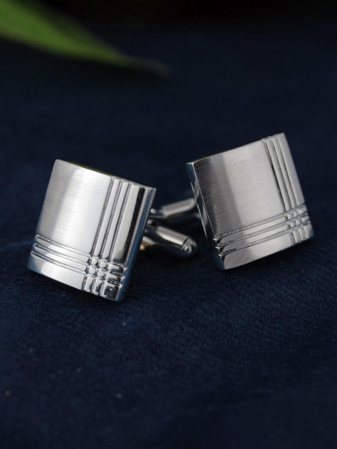 Buy Kavove Men Silver Toned Square Shape Cufflink - Cufflinks for Men ...