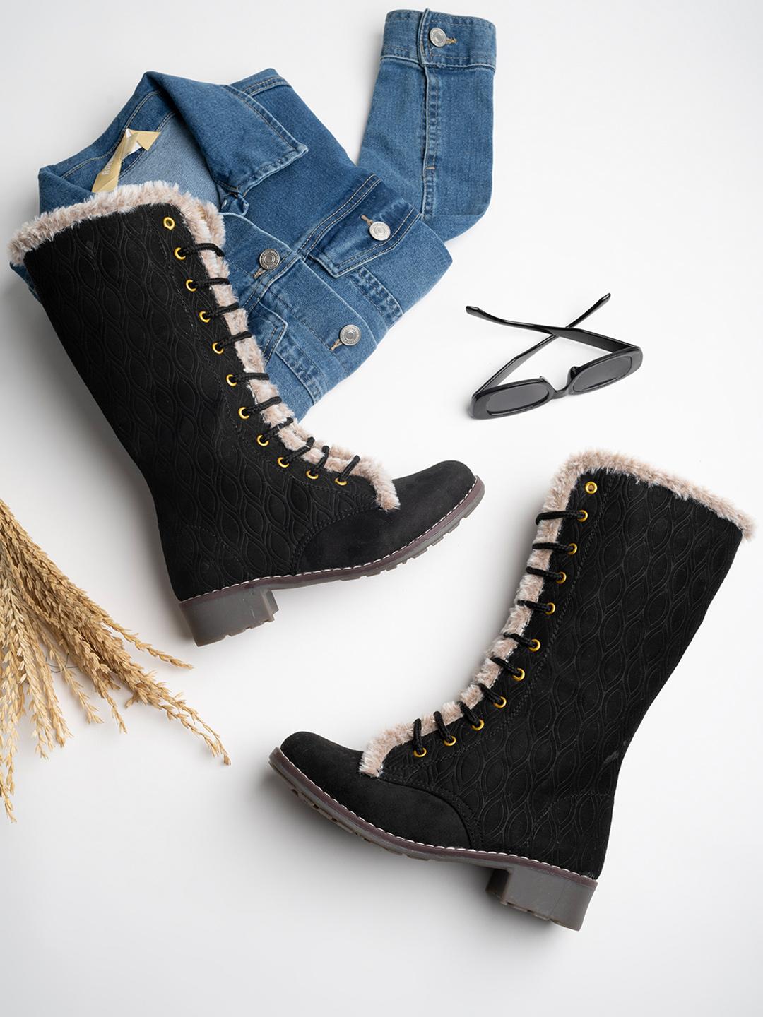 Buy Shoetopia Girls Black Solid Regular Boots - Boots for Girls ...