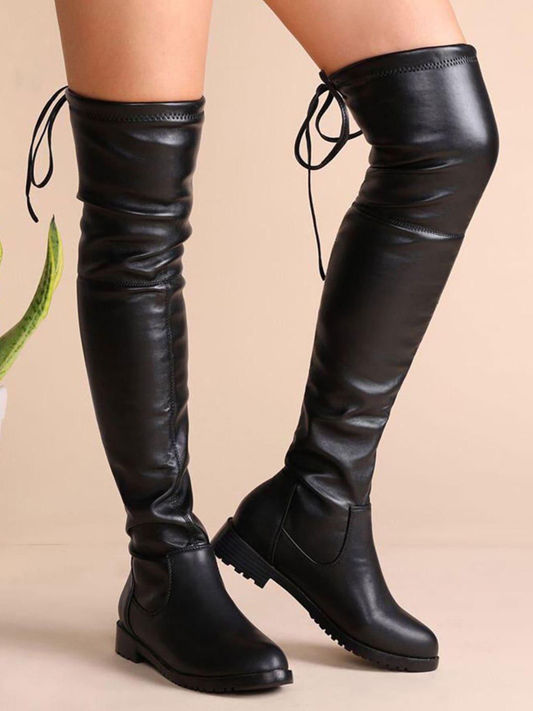 Buy Shoetopia Girls Black Solid Regular Boots - Boots for Girls ...