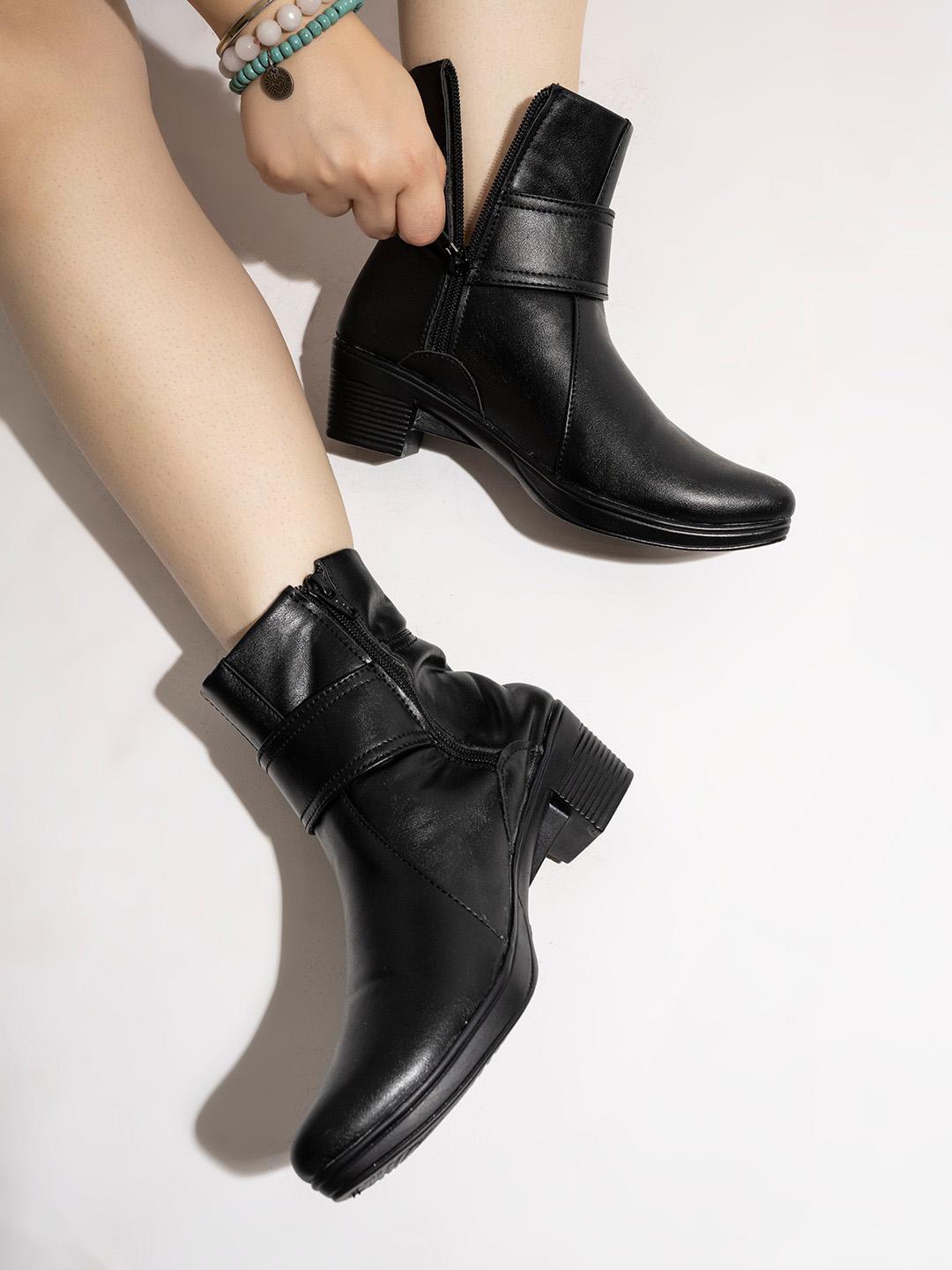 Buy Shoetopia Girls Black Solid Regular Boots - Boots for Girls ...