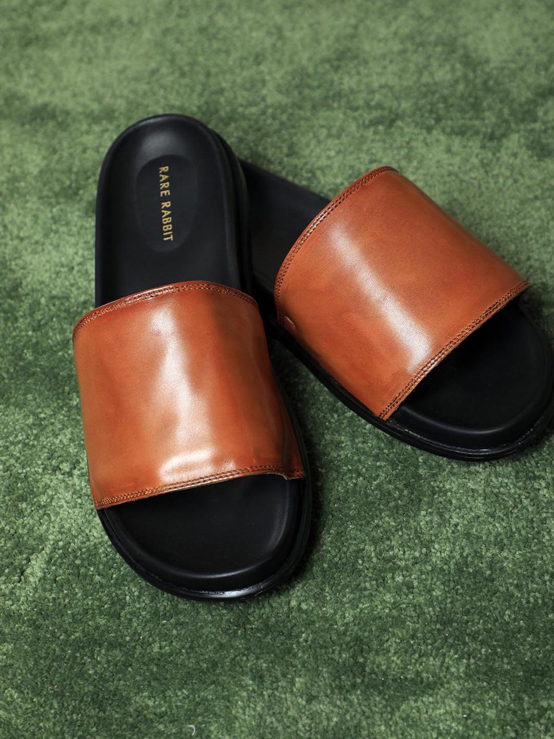 Buy RARE RABBIT Men Tan Solid Sliders - Flip Flops for Men 20763116 ...